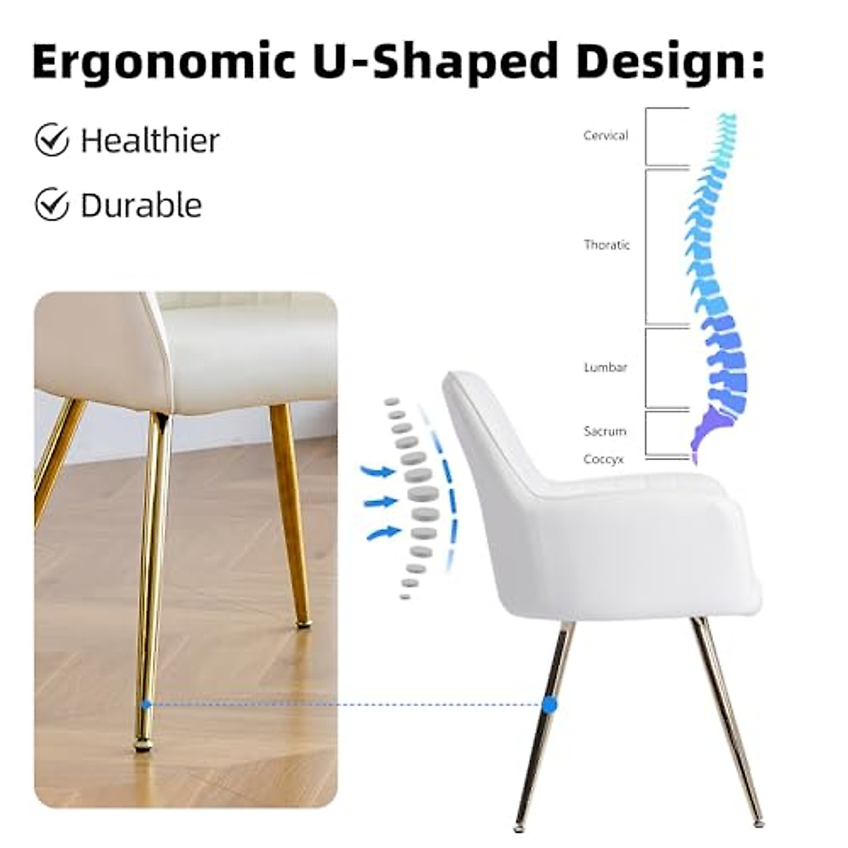 Purgreen Faux Leather Dining Chair Set of 2 - Modern Mid-Back Accent Chair with Gold Plating Legs - Upholstered Living Room Chair (Leather Beige, Set of 2)