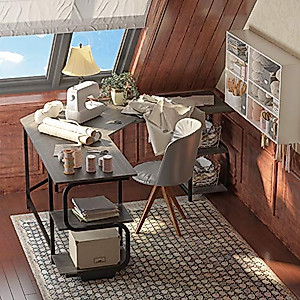 Teraves Modern L Shaped Desk with Shelves,64.84" Computer Desk/Gaming Desk for Home Office,Corner Desk with Large Desktop (Black Oak+Black Frame, Large+4 Tier Shelves)