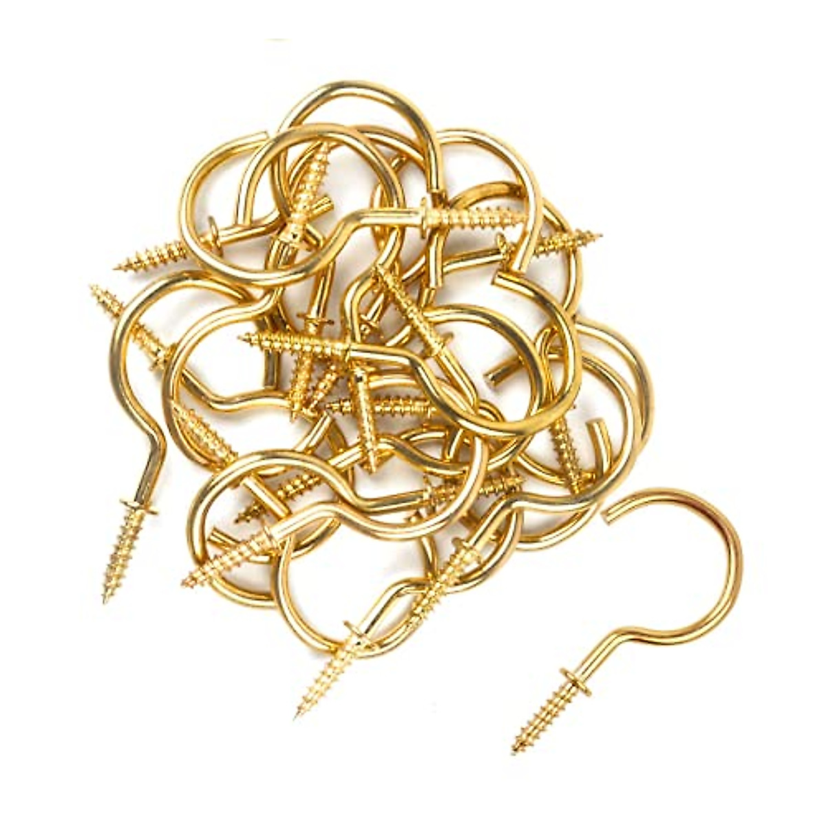 Bonayuanda 50 pcs Metal Screw-in Ceiling Hooks Cup Hook,Screw Hanger for Hanging Plants Mugs Kitchen Utensils Wind Chimes 1-1/4" (Gold)