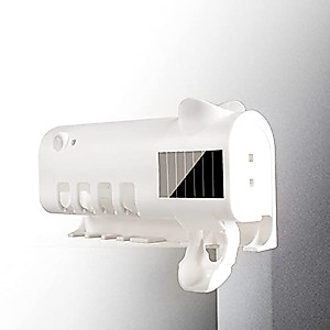 OWLDADDY Toothbrush Holder and Toothpaste Dispenser-Dustproof Dental Storage Rack, Wireless, Wall-Mounted, can Hold 4 Standard Household Bathroom Brushes, no Punching(White)