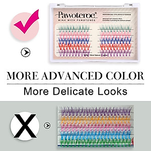 Colored Cluster Individual Lashes DIY Eyelash Extension 5 Colors Lash Clusters Eyelash 14mm Curl Lash Extension 100pcs Clusters False Lashes Set Pack by Pawotence (Color-Mix-14mm)