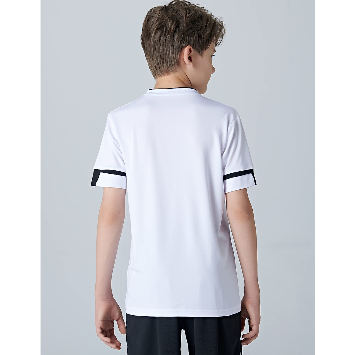 2 Pack Youth Boys' Soccer Jerseys, Black White Training Shirts for Kids, Dry Fit Athletic Performance Short Sleeve Tees (Medium)