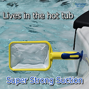 The Skimmie Scoop - Patented Handheld Skimmer with Fine Mesh Net for Spa, Hot Tub, Cold Plunge and Small Pool Cleaning - Lightweight and Durable with Powerful Suction Cup - Clean Out Filter (Yellow)