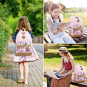 Leaper Girls Cute Backpack for School Laptop Backpack Canvas Travel Backpack for Women Kids Backpack College Kawaii Bookbag School Bags Floral Pink