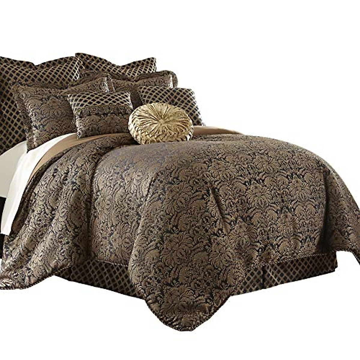 Sterling Creek Valencia 9-Piece Black Gold Floral Jacquard Oversized Comforter Set (King)