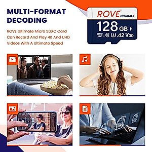 ROVE Ultimate Micro SD Card microSDXC 128GB Memory Card with USB 3.2 Type C Card Reader 170MB/s C10, U3, V30, 4K, A2 for Dash Cam, Android Smart Phones, Tablets, Games