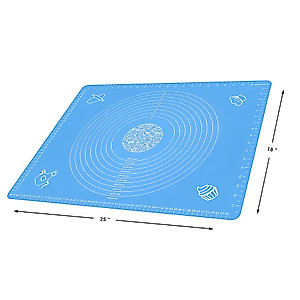 Silicone Baking Mat with Measurements - |Non Slip Non Stick| Pastry Rolling,Counter Mat,Dough Rolling Mat,Oven Liner,Fondant/Pie Crust Mat (25" x 18 ", blue)