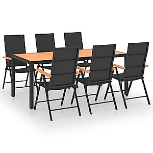 vidaXL Patio Dining Set 7 Piece Garden Dinner Dinette Table Chair Balcony Backyard Terrace Outdoor Home Decor Seating Furniture Black and Brown