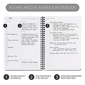 Simplified Daily Planner And Notebook With Hourly Schedule - Aesthetic Spiral To do List Notepad to Easily Organize Your Tasks And Appointments - Stylish Book And School Or Office Supplies For Women