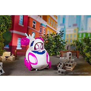 Marvel Spidey and His Amazing Friends - Ghost-Spider Glow N’ Go Copter Feature Vehicle, 8-Inch - Lights Show Effect, Sounds, Built-in Super Hero, Manual Propellers