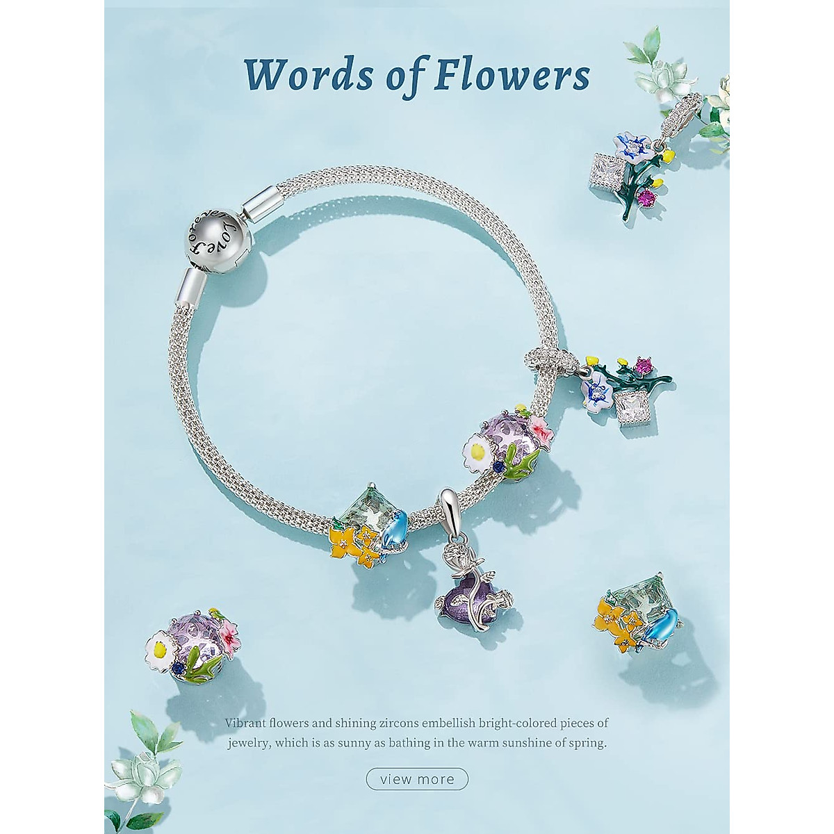 BABAMIA Rose Flower Love Charms for Bracelets and Necklaces 925 Sterling Silver Love Heart Pendant Charms Paved with Cubic Zirconia Exquisite Charms Jewelry for Women