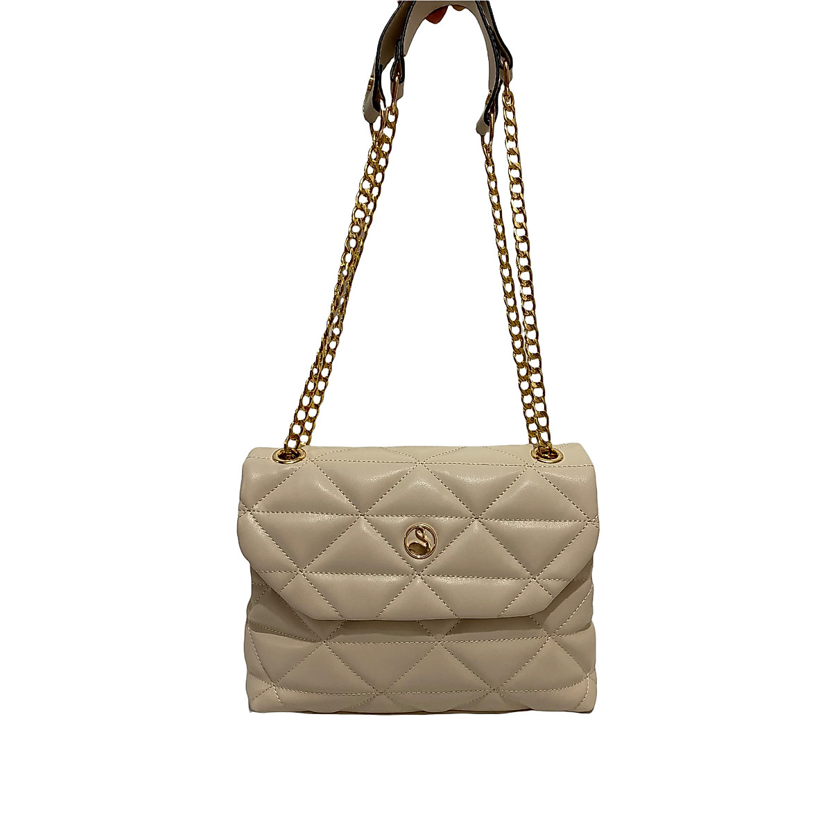 SANMORRİS Crossbody Bag for Women, Medium Shoulder Bag Vegan Purses and Handbags with Faux Leather and Chain.(Cream color)