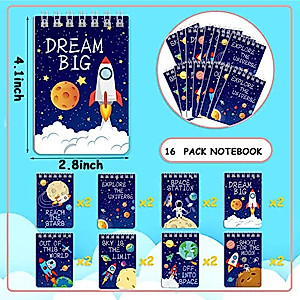 Outer Space Mini Notebook 16 Pack Kids Space Party Favor Galaxy Goodie Bags Solar System Astronaut Science Rocket Planet Small Spiral Pocket Notepads for Boys Girls Space Theme Birthday Party Supplies