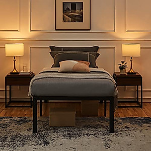 Yaheetech 18 inch Metal Platform Bed Frame Twin XL with Steel Slat Support and Underbed Storage Space Non-Slip Mattress Foundation No Box Spring Needed Tool-Free Assembly Black