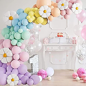Pastel Balloons Garland Arch Kit-White Groovy Daisy Flower Macaron Pastel Rainbow Balloons for Baby Shower Daisy Theme Wedding Girls Birthday Boho Party Decoration