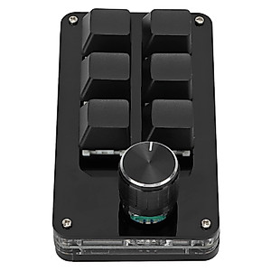 Fewb 6 Keys One Handed Mechanical Gaming Keyboard, Mini Keypad Programmable Macro Keyboard with Knob, USB Shortcut Multifunction Keyboard for PC Computer Gaming(Black)