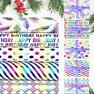 Egcina Present Rainbow Wrapping Paper, 10 Sheets Birthday Christmas Wedding BabyShower Present Foil Wrapping Paper for Kids, Adults, Princess Pink Barbie Rainbow Happy Birthday