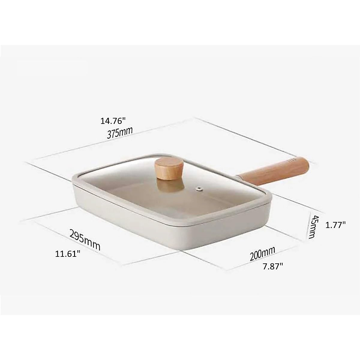 Neoflam FIKA 11inch 29cm Ivory IH Rectangular Brunchpan with Glass Lid, Impact Inductiion Heatin