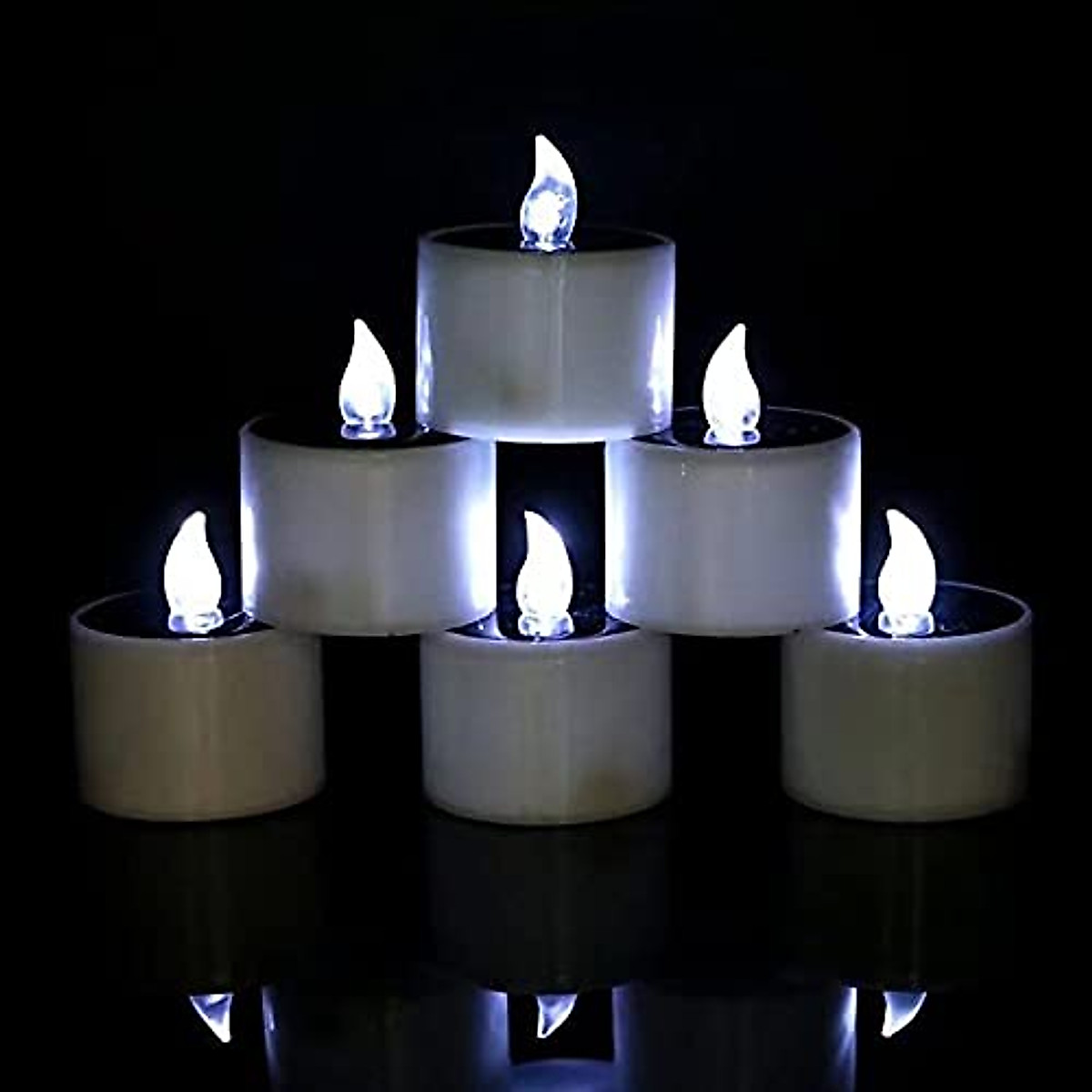 BrightDaily Solar Powered Tealights 6 Pcs Pack Cold White Flickering Flameless Led Candle Lights Waterproof Romantic Electric Tealight Candles for Wedding,Party,Window,Home,Garden,Outdoor Decorations