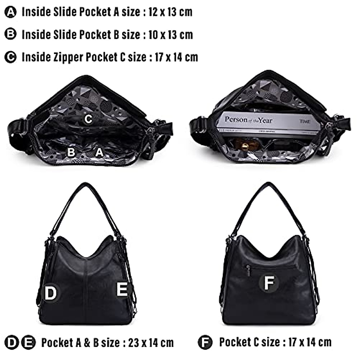 Convertible Backpack Purse For Women Handbag Hobo Tote Satchel Shoulder Bag Black