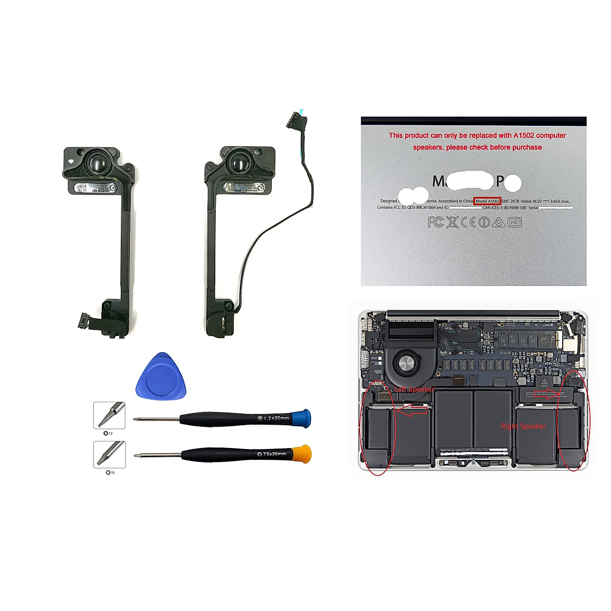 ITTECC Replacement 923-0557, 923-00509 Right and Left Speaker Fit for MacBook Pro 13 inch Retina 13" A1502 2013 2014 2015 Year