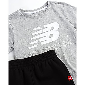 New Balance Boys' Active Shorts Set - 2 Piece Performance Short Sleeve T-Shirt and Fleece Sweat Shorts (Size: 8-12), Size 10, Grey
