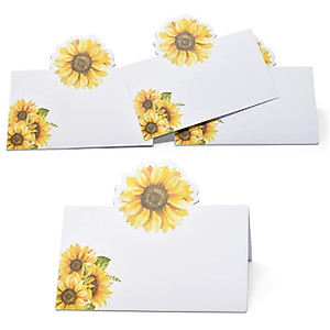 100 Pcs Fall Sunflower Place Cards Floral Yellow Sunflowers Name Card Wedding Table Setting Folded Tent Cards Baby Shower Party Dinner Placement