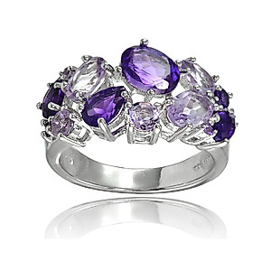 Ice Gems Sterling Silver Genuine African Amethyst and Amethyst Tonal Cluster Ring