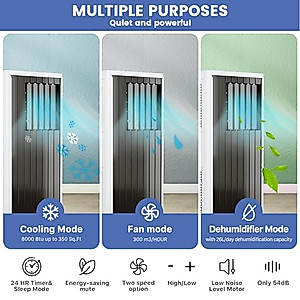 Jojoka 3-in-1 Portable Air Conditioners with Built-in Dehumidifier Function, Fan Mode, Remote Control, Complete Window Mount Exhaust Kit for Room, Dorm, Office Quiet AC Unit, 8,000 BTU