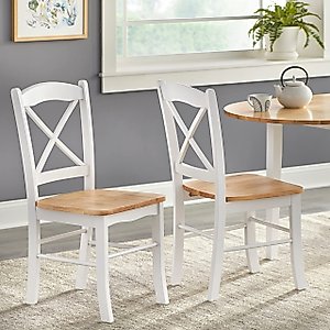 Target Marketing Systems Tiffany Cross Back Dining Room Chairs, Comfortable and Classic Design, Made of Solid Rubberwood, Seat Height 18", Set of 2, NO Size, Pure White/Natural