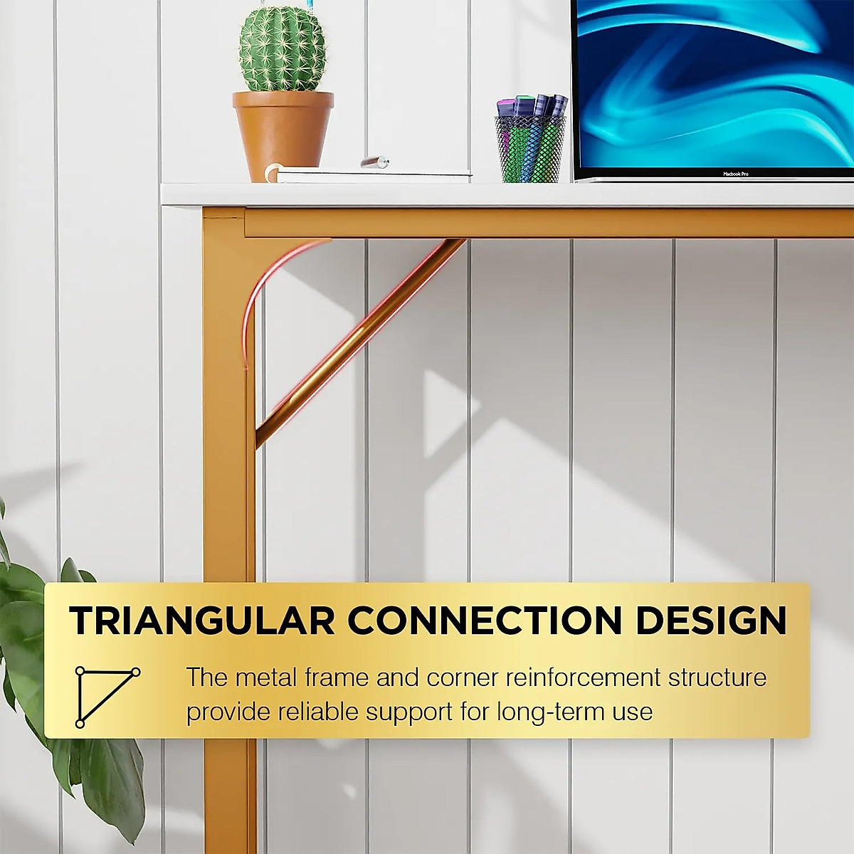 Ckofgdsue 32 Inch Small Computer Desk for Bedroom，Sturdy Wooden Home Office Desk for Small Spaces，Simple Modern Style Tables with Metal Desk Legs Writing Study Table for Adults&Kids,White Gold