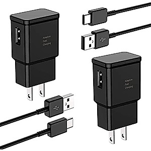 Adaptive Fast Charger USB Type C Cable Compatible with Samsung Galaxy S21+ S21 Ultra 5G S10 S10e / S9 / S9+ / S8 / S8 Plus/Active/Note 10 9 8 20 Plus, (2 Wall Charger Adapter + 2 Cable)