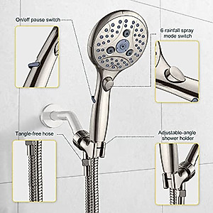 SunCleanse Shower Head, 7 Settings Hand held Shower with ON/OFF Pause Switch, Brushed Nickel High Pressure Shower Head with 71 inch Hose
