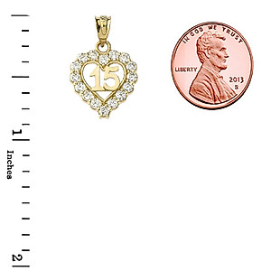 Elegant 10k Yellow Gold Quinceanera Open Heart Charm Pendant with Cubic Zirconia