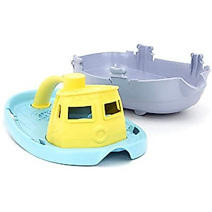 Green Toys Tugboat, Grey/Yellow/Turquoise Assorted - Pretend Play, Motor Skills, Kids Bath Toy Floating Pouring Vehicle. No BPA, phthalates, PVC. Dishwasher Safe, Recycled Plastic, Made in USA.