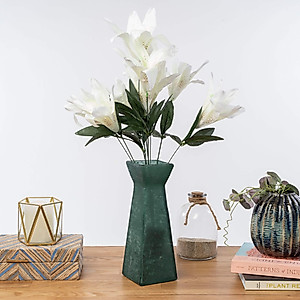 Simply Elegant 22" Artificial White Tiger Lily Bundle (10 Flowers) 30 Leaves Real Touch Fake Flowers for Home Garden, Office, Flowers Arrangement, Wedding Centerpiece, DIY