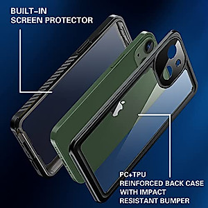 Pakuya Waterproof iPhone 13 Mini Case - Shockproof with Built-in Screen Protector, Heavy Duty Protection, Clear Sound, Black/Clear