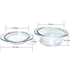 Small 1-QT Round Tempered Glass Casserole Dish with Lid, Mini Clear Glass Casserole Bowl with Glass Lid