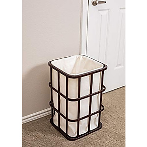BirdRock Home Modern Square Laundry Hamper and Removable Laundry Bag - Dark Brown Bamboo - Easily Transport Laundry - Baby Dirty Clothes Bin Sorter Basket - Laundry Bag with Draw String