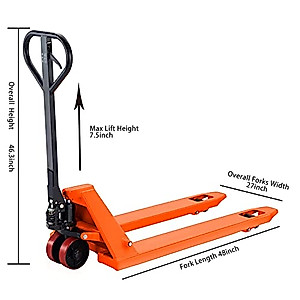 Tory Carrier Manual Pallet Jack 6600 Lb. Capacity, Pallet Truck 48 ×27 W Fork Size Standard Duty Hand Trucks