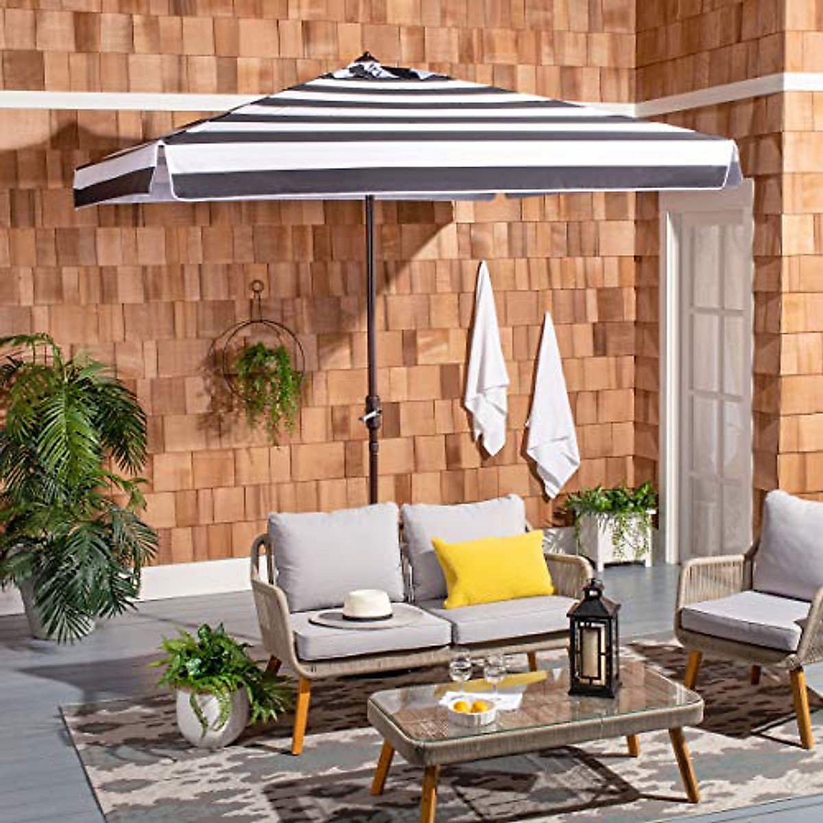 Safavieh PAT8403A Outdoor Elsa Fashion Line Black and White 7'6" Square UV Protected Umbrella