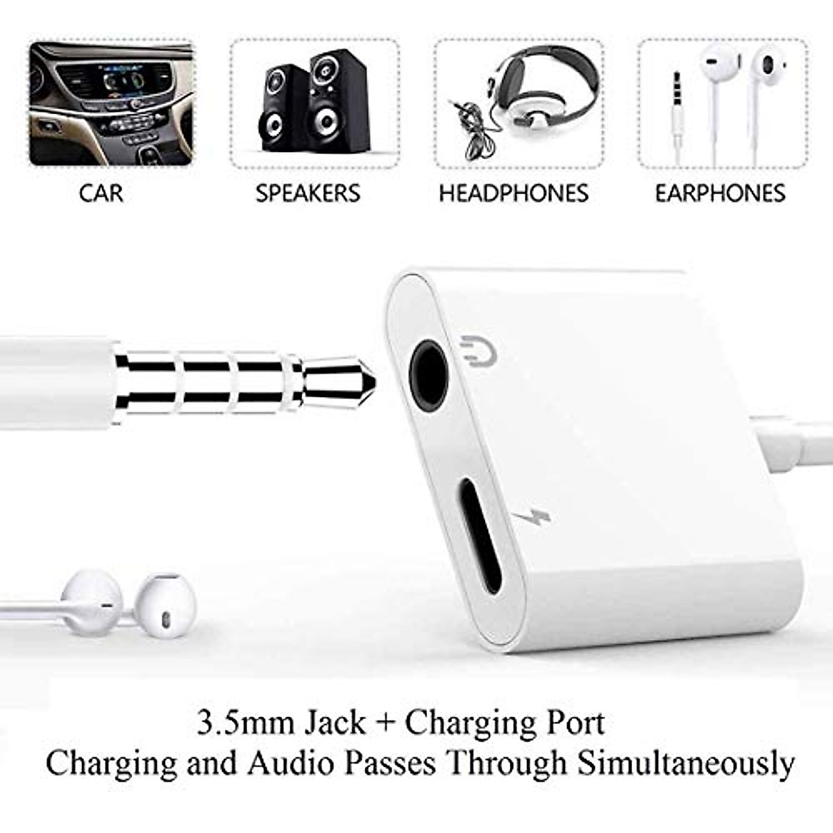 [Apple MFi Certified] iPhone Headphones Adapter, 2 Pack Lightning to 3.5mm Headphone/Earphone Aux Audio + Charge Jack Adapter Dongle Splitter Compatible with iPhone 14 13 12 11 XS XR X 8 7 6 iPad