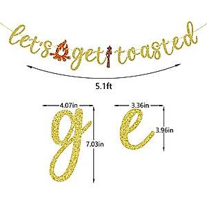 Let's Get Toasted Banner, Glamping Party Decorations, Camp Bachelorette Banner, Camping Themed Party Decor, Pre-strung, Gold Glitter