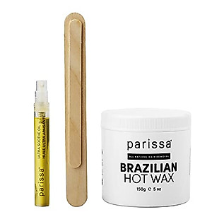 Parissa Brazilian Hot Wax Kit No-Strips needed and Microwavable for At-Home Hair Removal on Brazilian, Bikini or Underarm