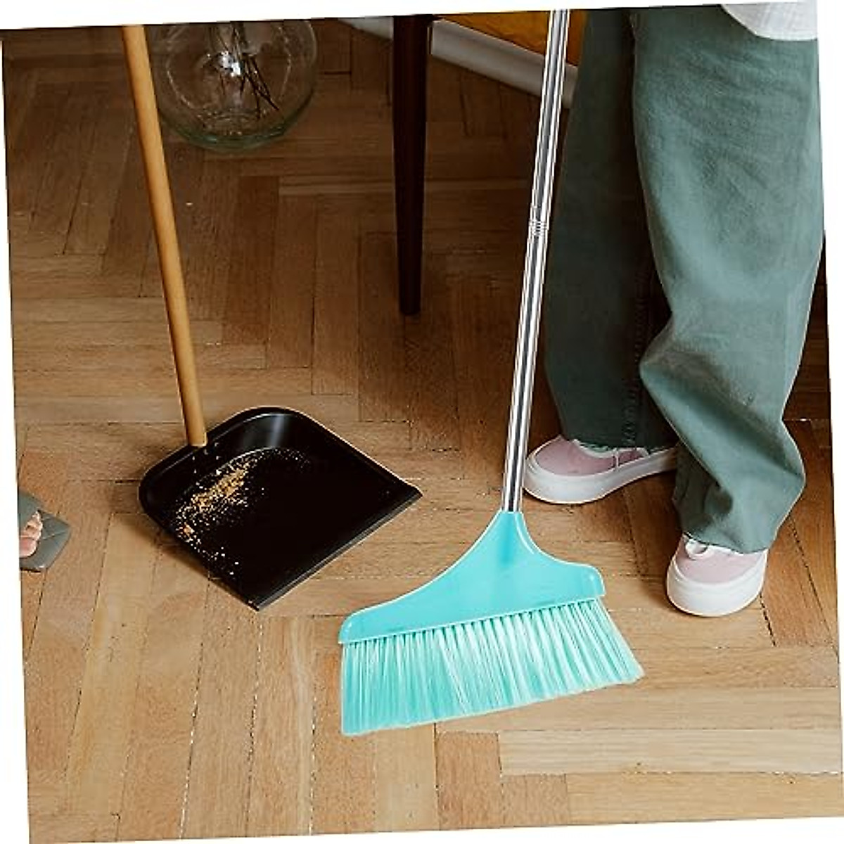 Hoement Home Broom Angle Broom Long Handle Cleaning Broom Office Broom Floor Cleaning Broom Floor Cleaning Tool Outdoor Broom Floor Sweeping Broom Hair Cleaning Broom Sky-Blue Plastic