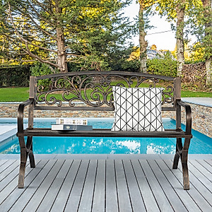 Butterfly Back Cross Feet Bronze Iron Bench, Powder-Coated Iron Outdoor Garden Bench, 50 x 23.82 x 33.27 inches, Bronze