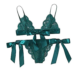 Cosplay Costumes For Women, Boudoir Outfits Full Body Suit Women's Lengerie Sexy Women's Lingerie Lace Three-Point Large Bow Tie Split Two-Piece Suit Sets With Stockings Bodysuit (S, Green)