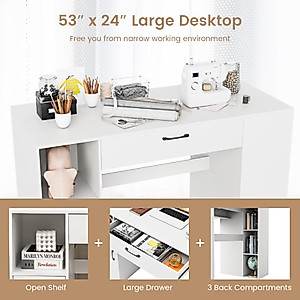 Craft Table with Storage, Artwork Sewing Table 14 Large & Small Storage Compartments, Counter Height Sewing Craft Table with Adjustable Shelves and Drawer