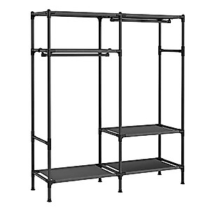 SONGMICS Garment Rack Heavy Duty Clothes Rack, 65 Inch Freestanding Portable Wardrobe Closet with Hanging Rails and Shelves, Total Load 242 lb, Easy Assembly, for Cloakroom, Bedroom, Black URDR201B02