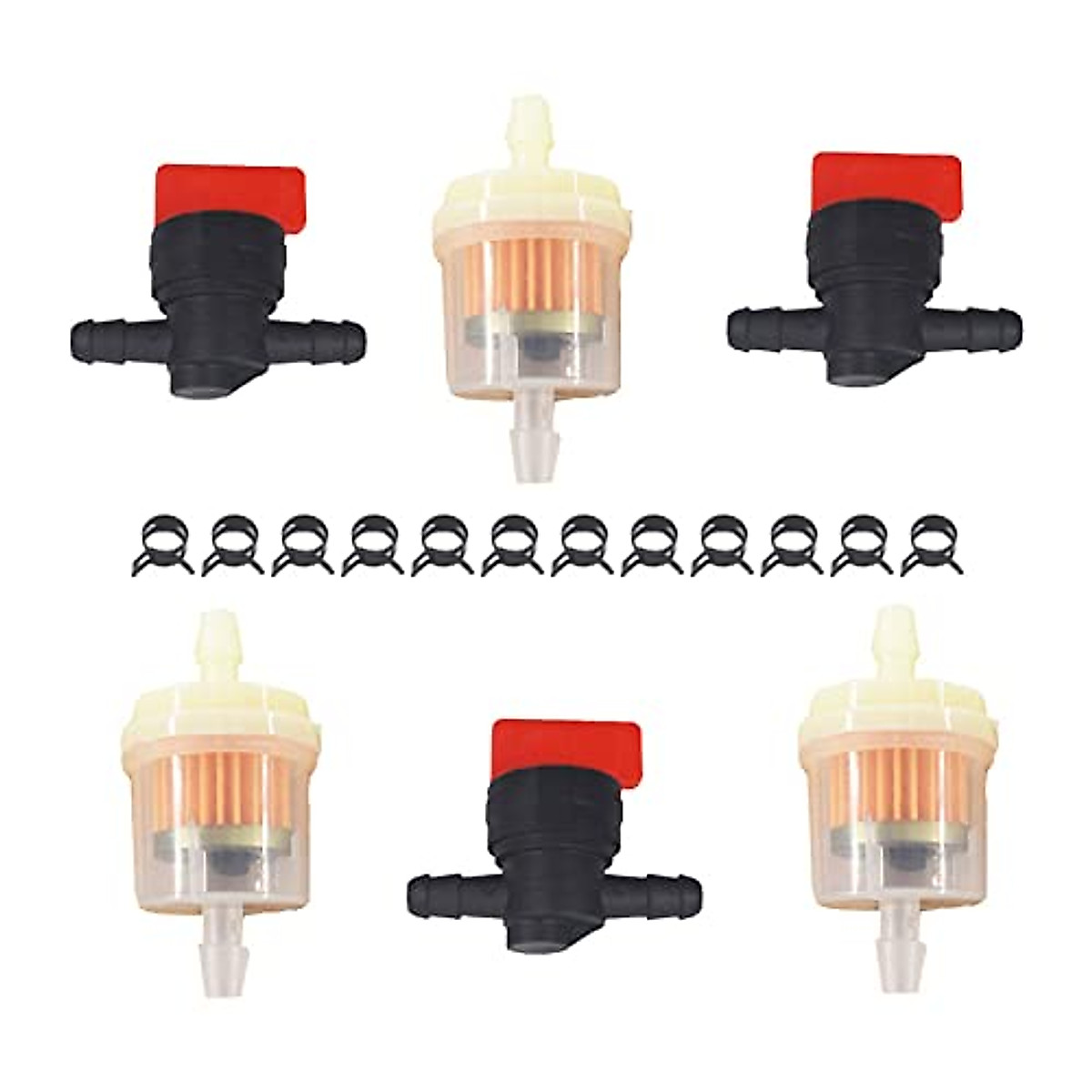 WFLNHB 1/4" in Line Fuel Gas Filters Shut Cut Off Valves Clamps Replacement for Briggs & Stratton Yamaha Motorcycle Lawn Mower Tractor